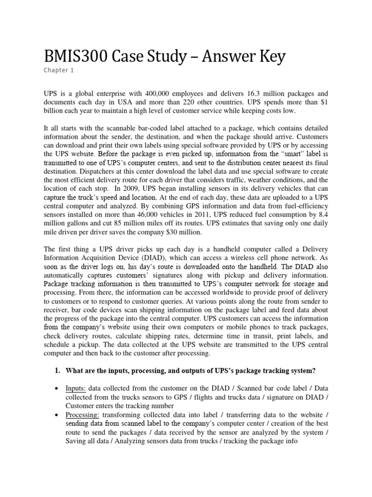 BMIS300 Case Study - Chapter 1 - Answer Key | PDF | United Parcel ...