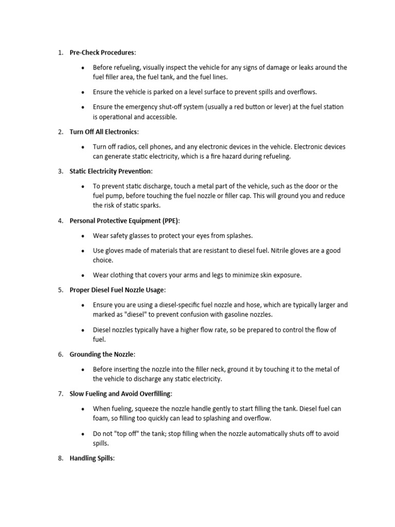 Diesel Refueling Safety Instructions | PDF | Diesel Engine ...