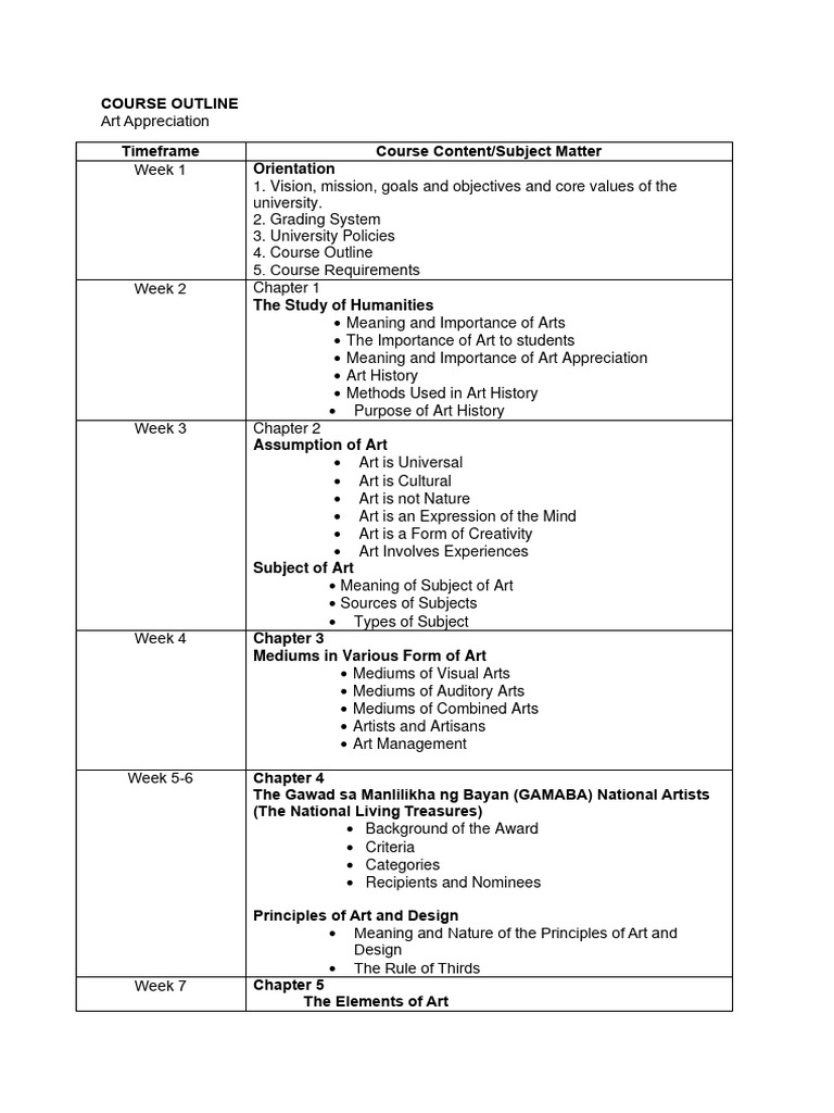 Art Appreciation Course Outline | PDF | The Arts | Aesthetics