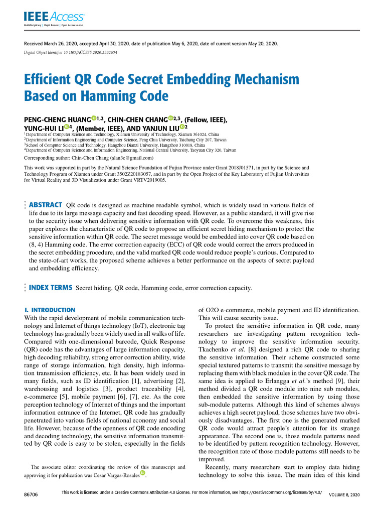 Efficient QR Code Secret Embedding Mechanism Based On Hamming Code | PDF | Qr Code | Computer Data