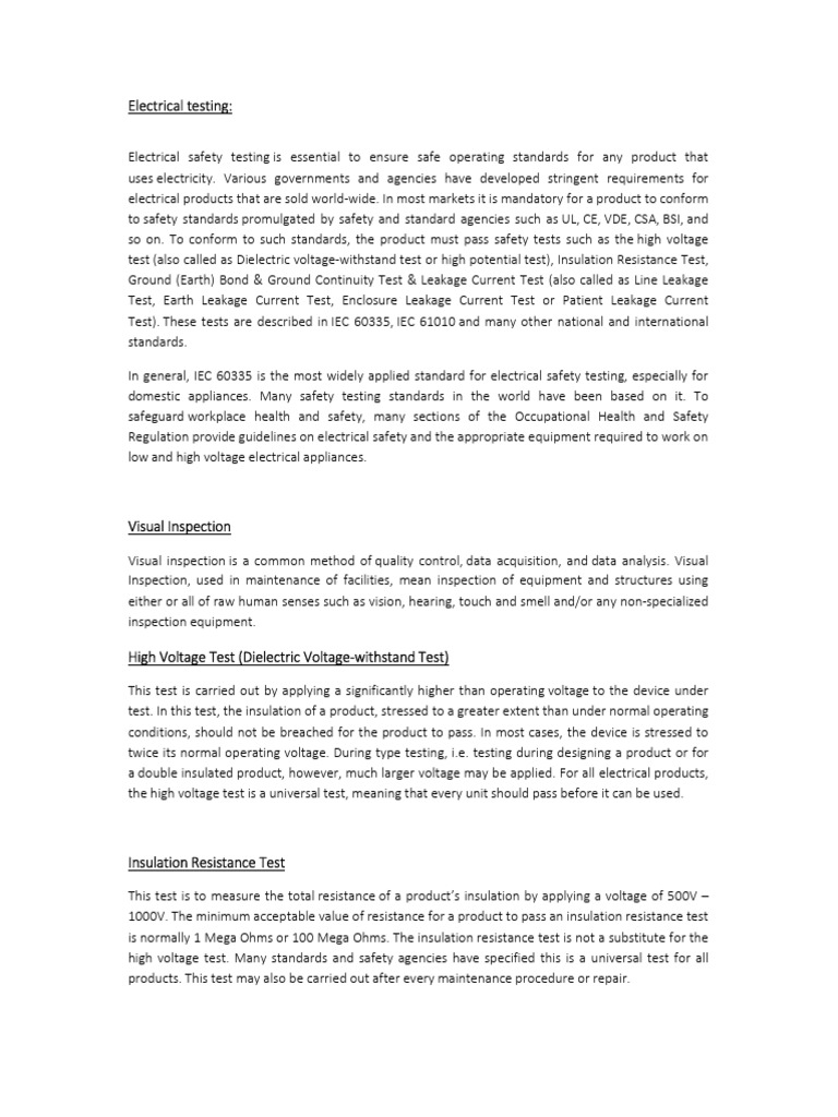 Electrical Testing and Documentation | PDF | Insulator (Electricity ...