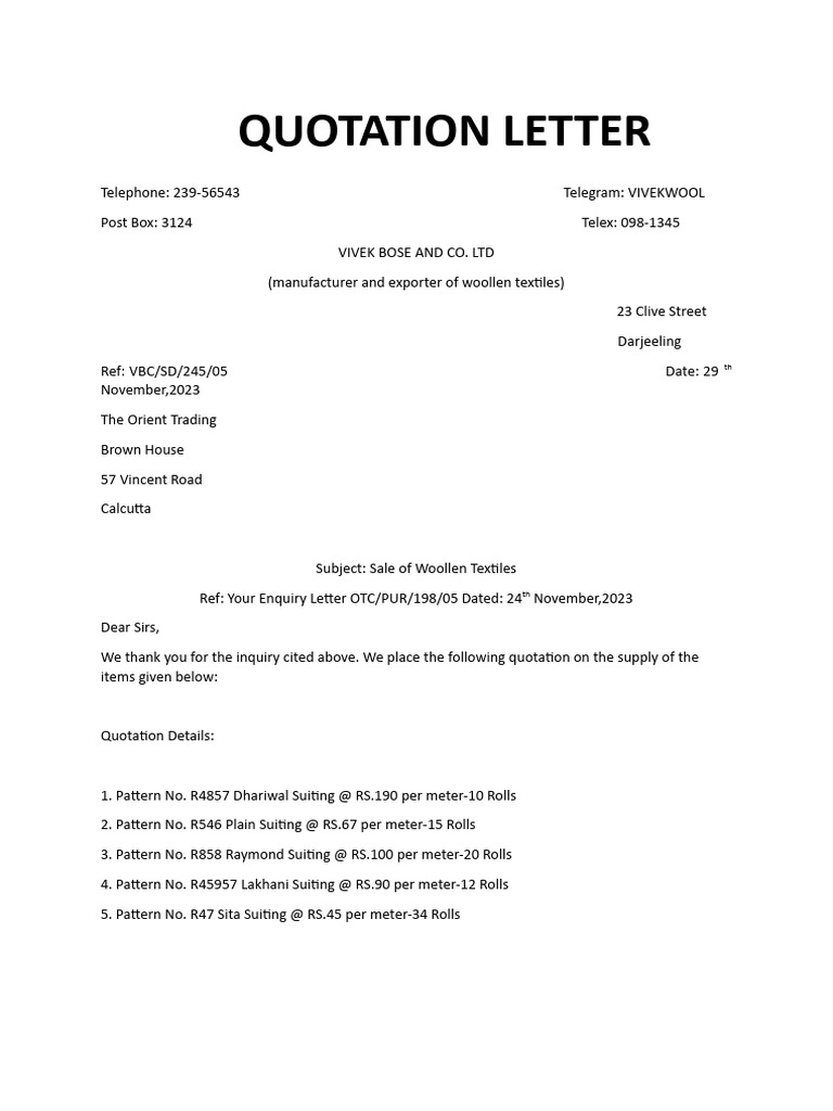 Quotation Letter 1 | PDF | Secondary Sector Of The Economy | Service ...