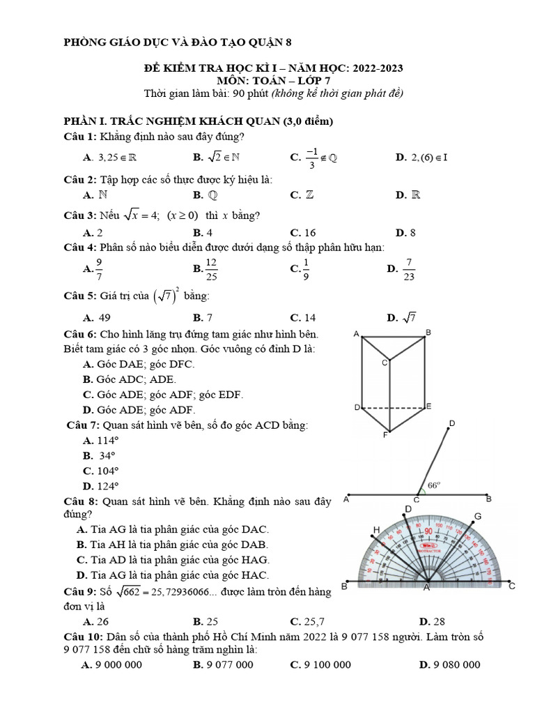 De Hoc Ki 1 Toan 7 Nam 2022 2023 Phong GDDT Quan 8 TP HCM | PDF