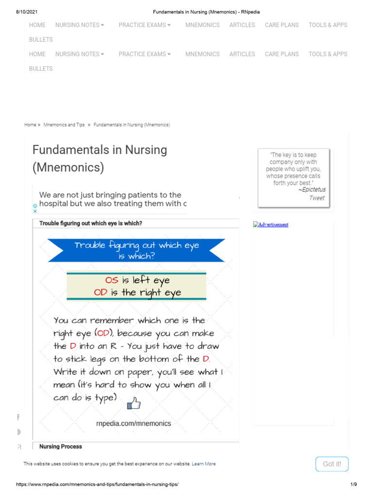 Fundamentals in Nursing Mnemonics RNpedia | PDF | Nursing | Public Services