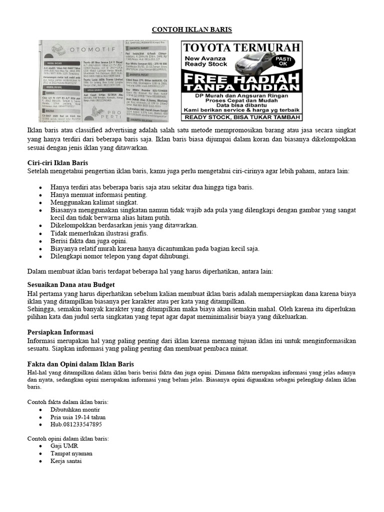 Contoh Iklan Baris | PDF