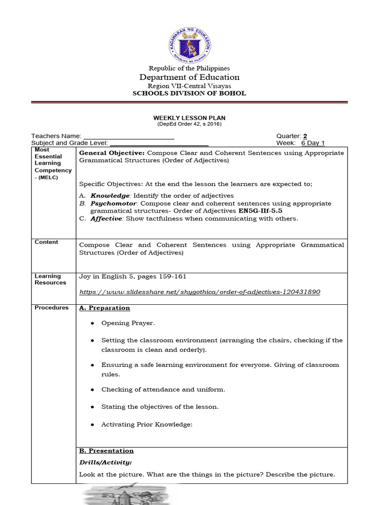 Bohol - Eng5 Q2 WK6 | PDF | Learning | Lesson Plan