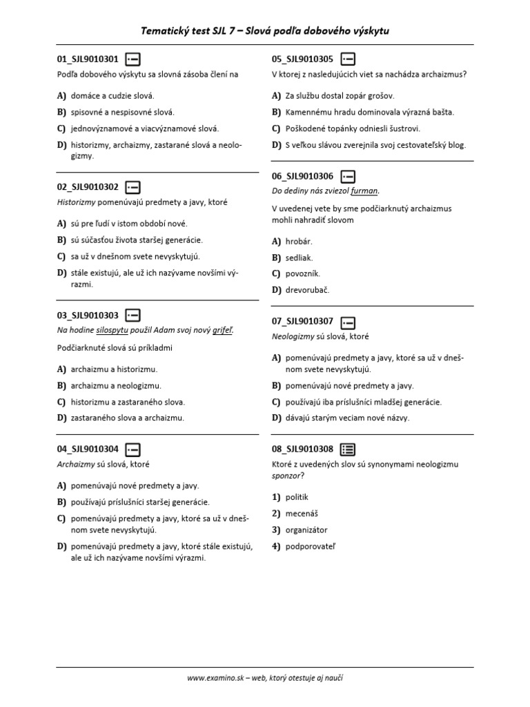 SJL 705 - Slova Podla Doboveho Vyskytu | PDF