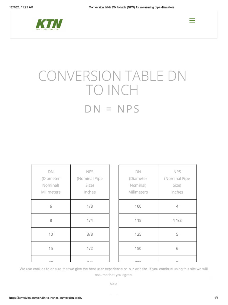 Conversion Table DN To Inch (NPS) For Measuring Pipe Diameters | PDF ...
