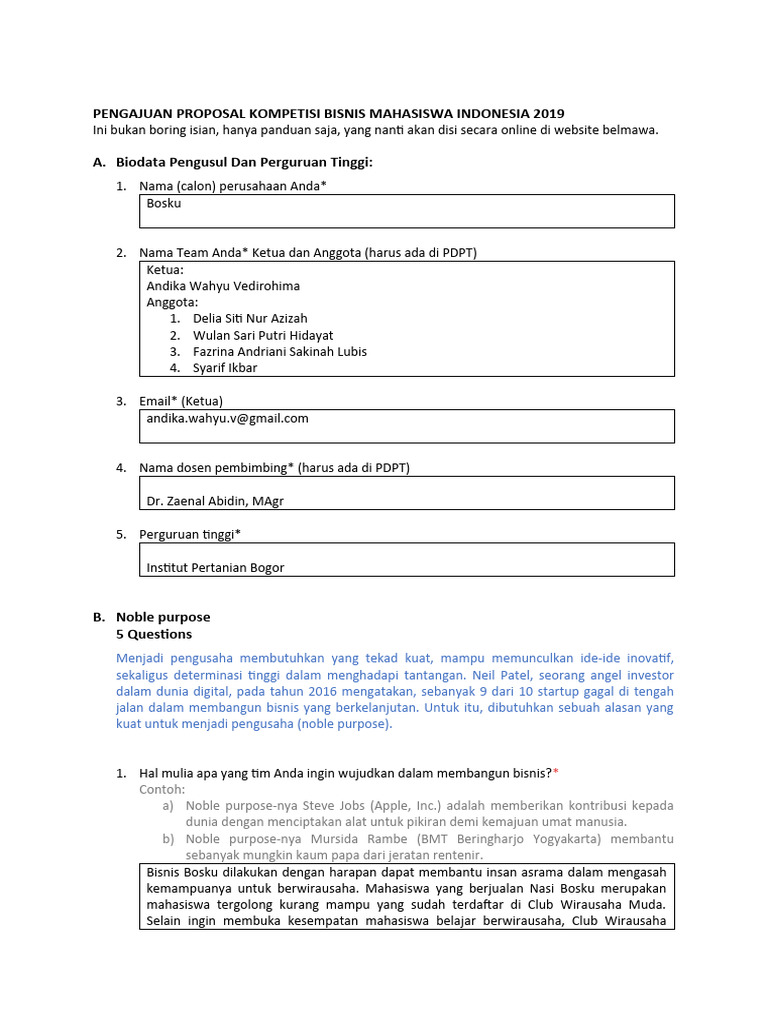 Form Isian Proposal Kbmi 2019 | PDF