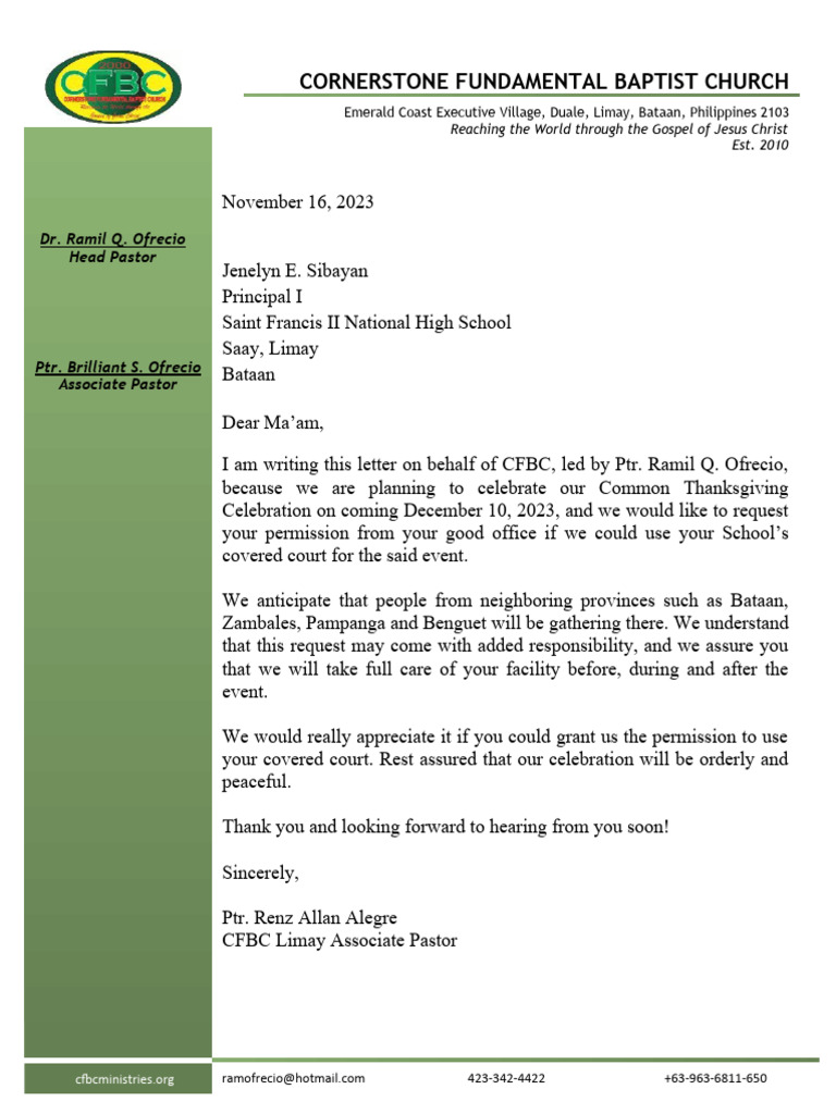 Letter of Request For SFNHS Covered Court | PDF