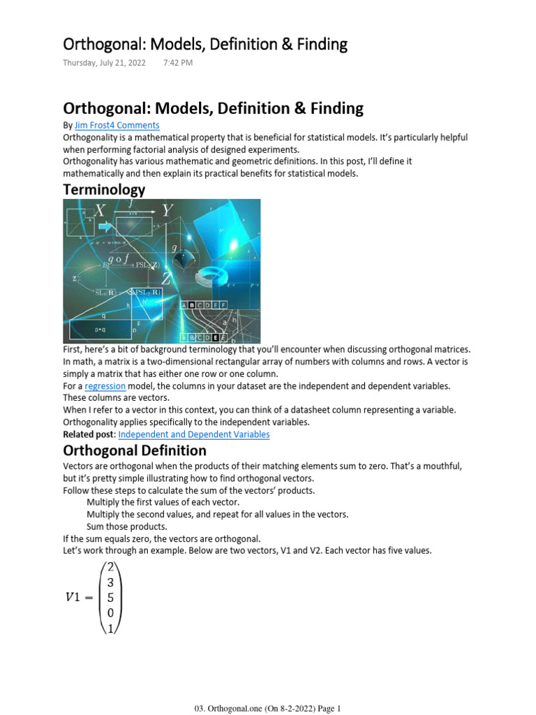 03.orthogonal Models, Definition & Finding | PDF | Multicollinearity | Matrix (Mathematics)