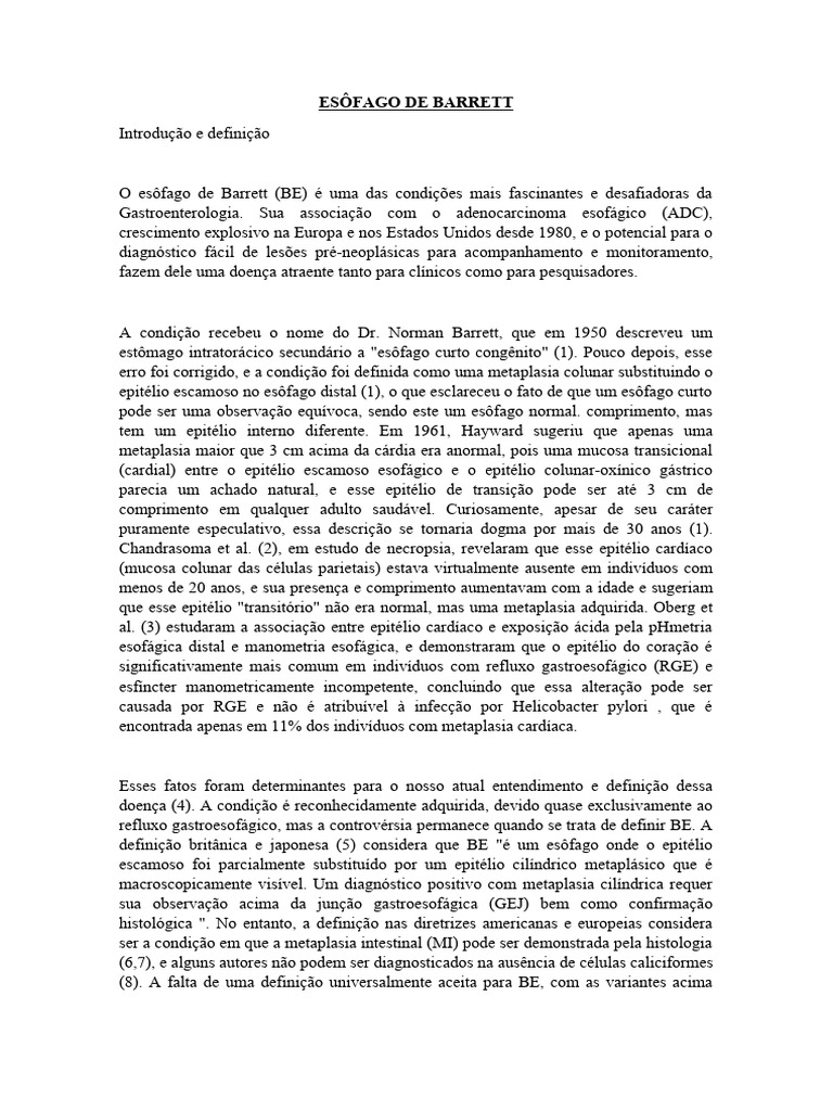 Esofago de Barrett | PDF | Esôfago | Doença do refluxo gastroesofágico
