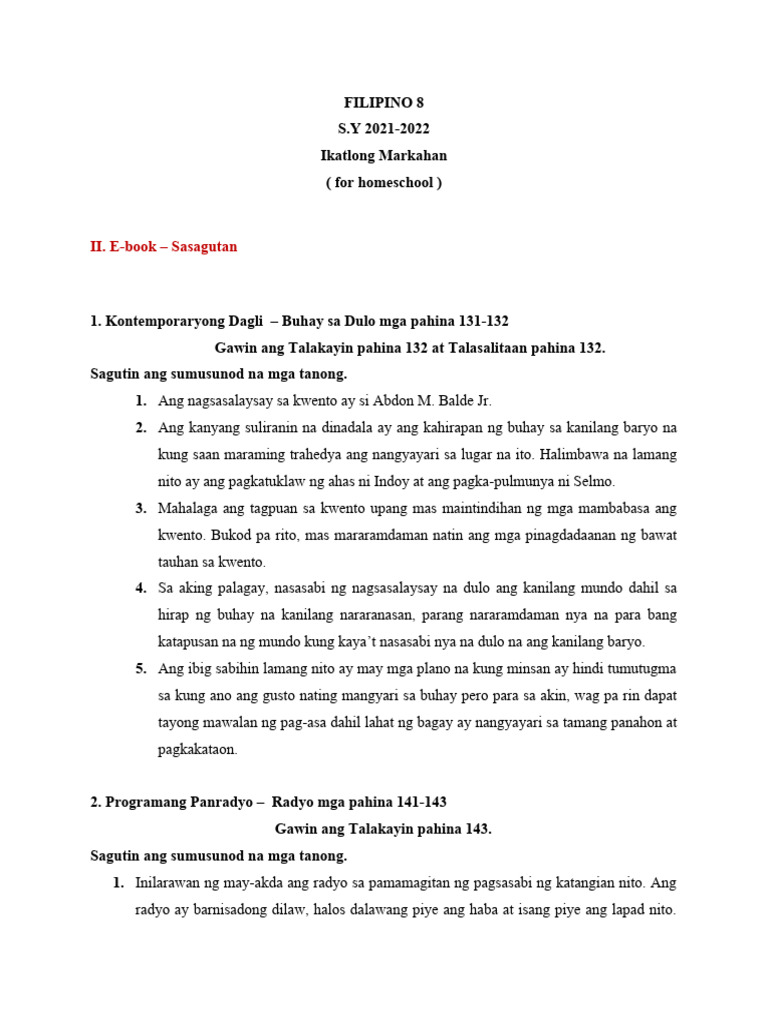 FILIPINO 8 - 3rd Quarter | PDF