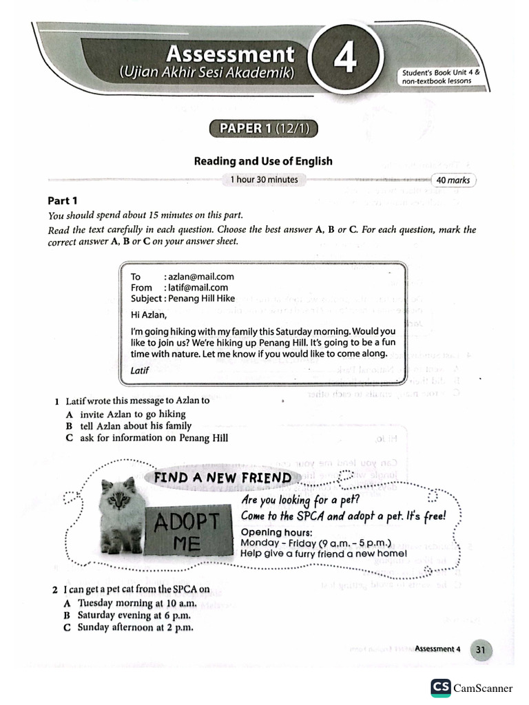 SM Form 1 UASA - Unit 4 | PDF