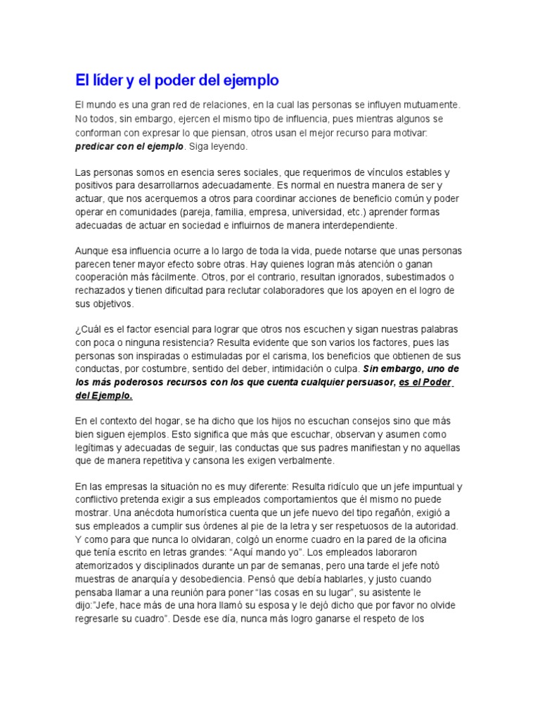 El Líder y El Poder Del Ejemplo | PDF | Liderazgo | Comportamiento