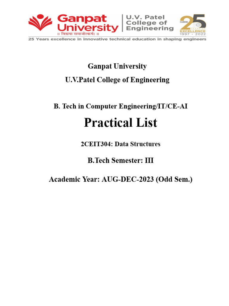 2CEIT304 - DS - Practical List - Aug-2023 | PDF | Matrix (Mathematics ...