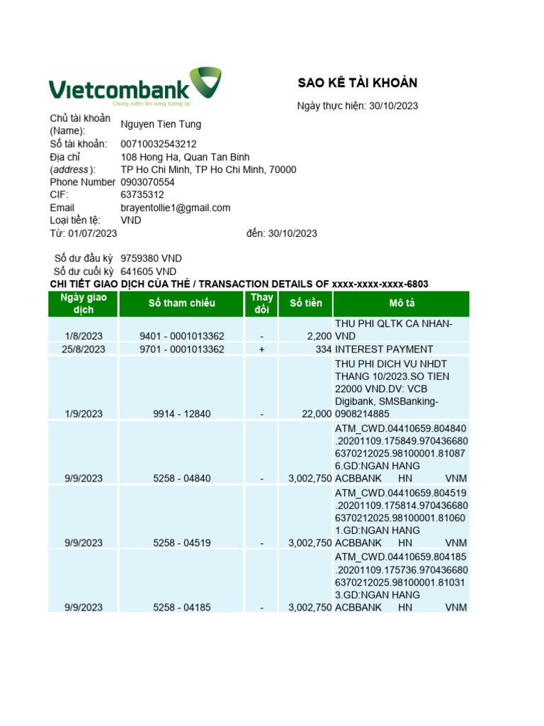 Vietcombank Account Statement | PDF