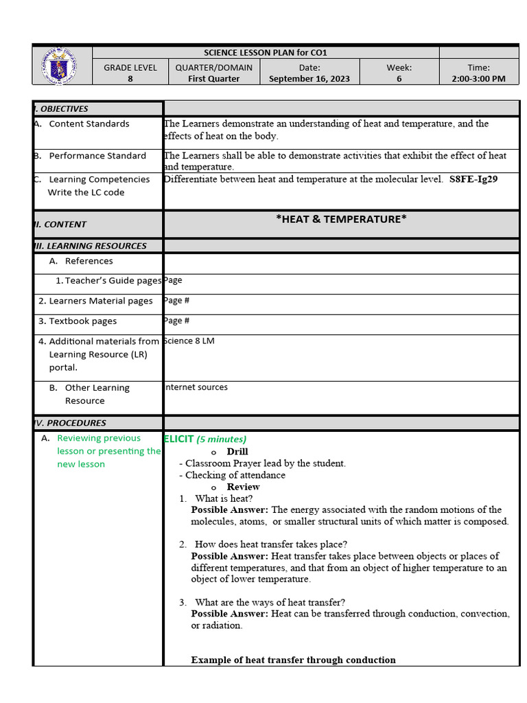 8th Grade Heat and Temperature Lesson Plan | PDF | Temperature ...