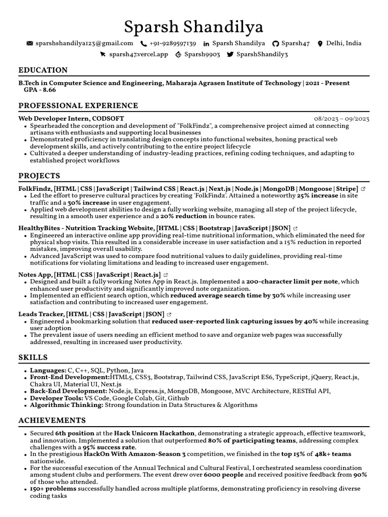 Sparsh Shandilya FlowCV Resume 20231125 | PDF | Java Script | Software Engineering