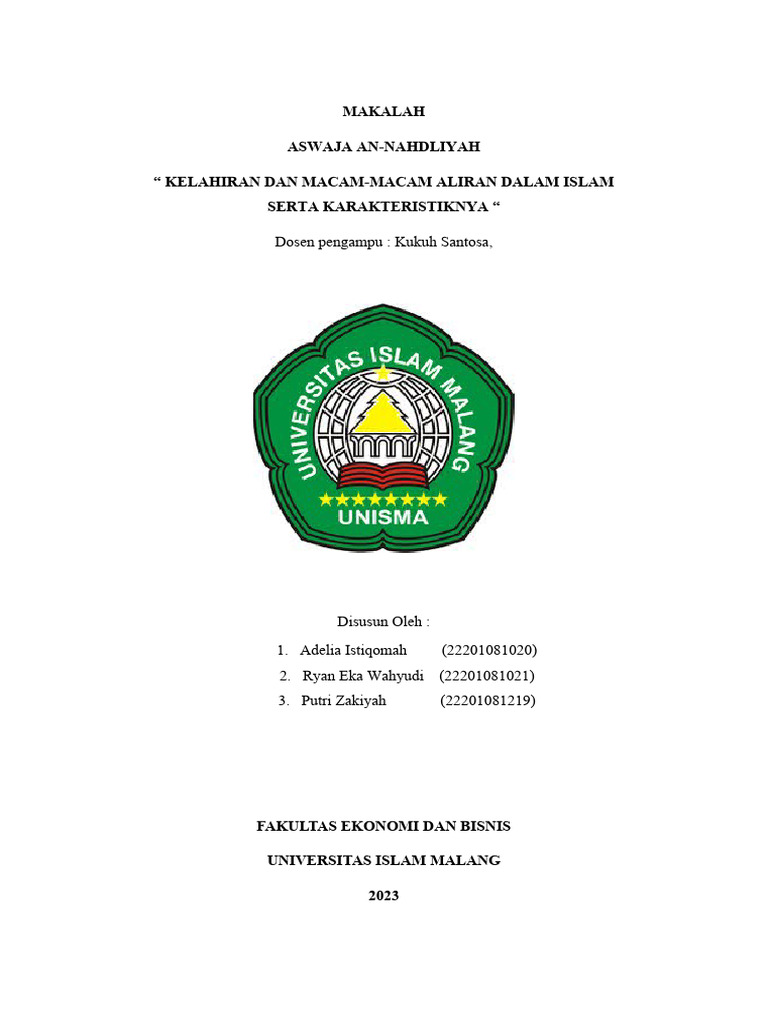 Makalah Aswaja (KELAHIRAN DAN MACAM-MACAM ALIRAN DALAM ISLAM SERTA ... Makalah Aswaja (KELAHIRAN DAN MACAM-MACAM ALIRAN DALAM ISLAM SERTA ...