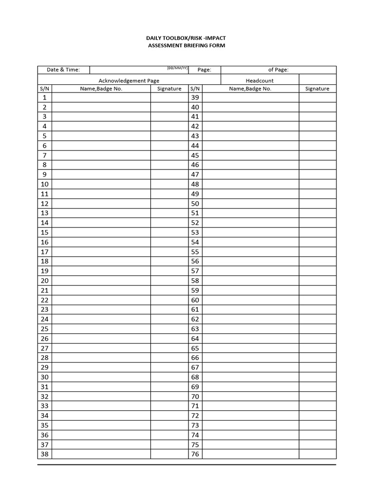 Toolbox Meeting FORM | Download Free PDF | Occupational Safety And ...