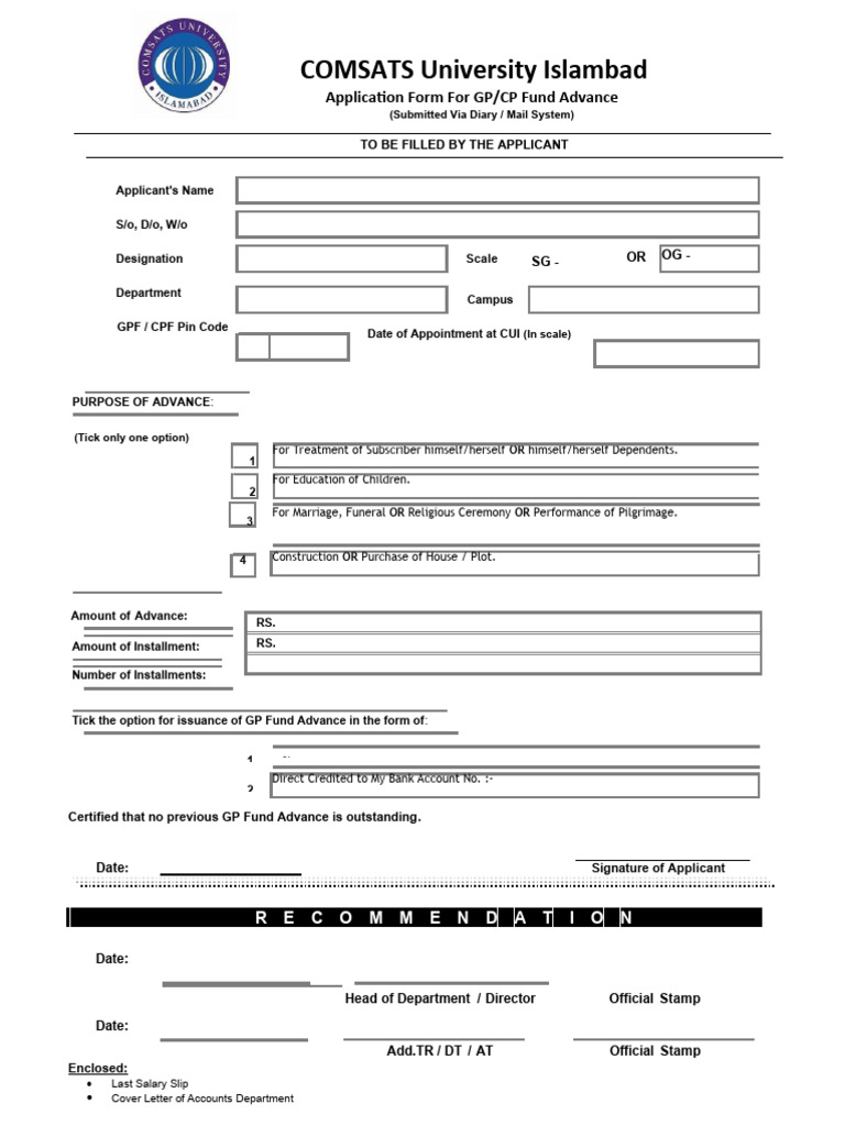 GPF CPF Advance Form | PDF