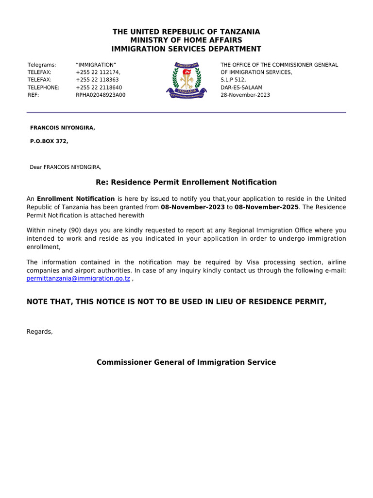 Permit Grant Notice | PDF | Government | Immigration