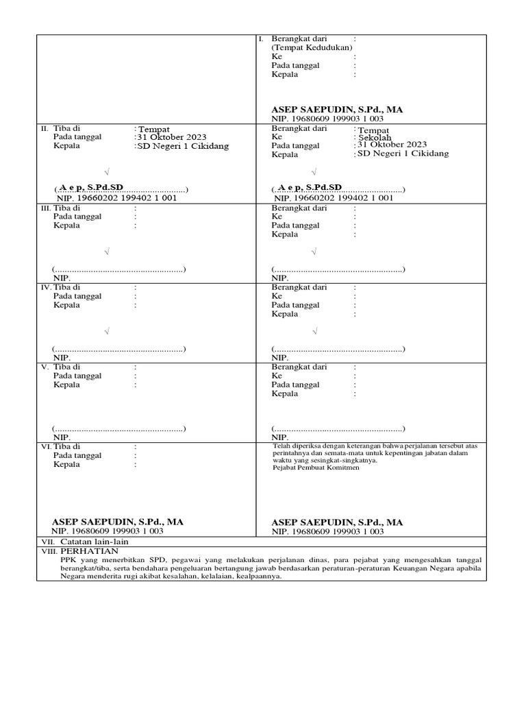 (SPPD) Surat Perintah Perjalanan Dinas Sekolah | PDF