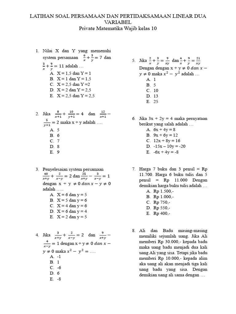 Pertemuan 2 Soal Latihan SPLDV | PDF