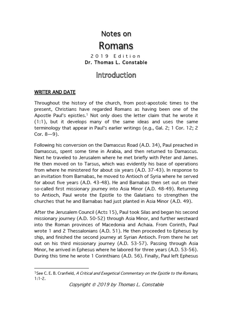 Notes On Romans 2019 Edition Dr. Thomas L. Constable | PDF | Paul The ...