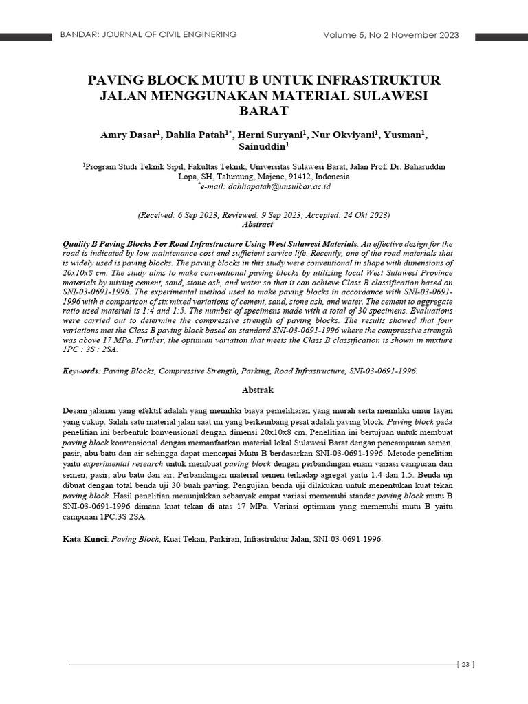 Sinta 5 - Paving Block Mutu B Untuk Infrastruktur Jalan | PDF | Concrete | Secondary Sector Of ...