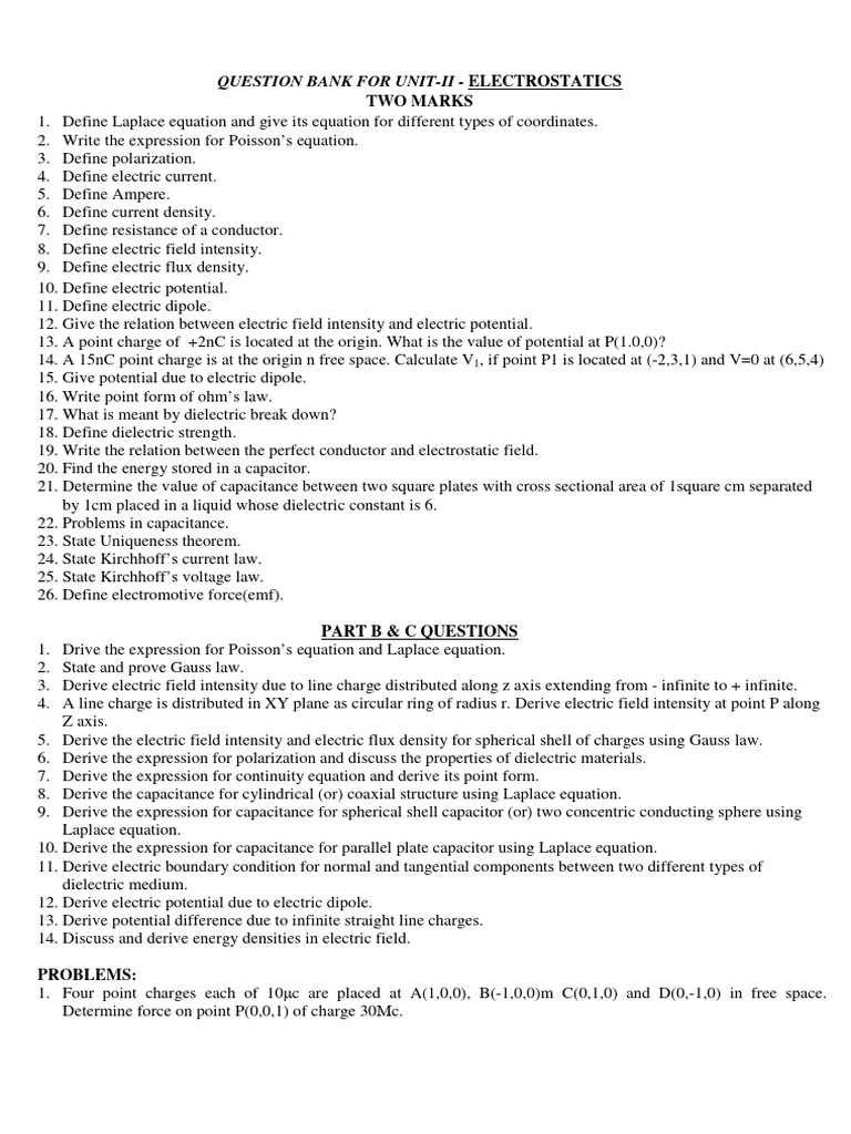 QB Unit II - 2021 | PDF | Capacitor | Capacitance