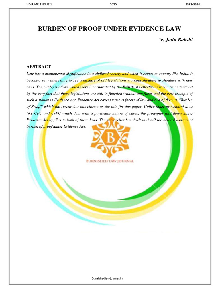 Burden of Proof Under Evidence Law by Jatin Bakshi | Download Free PDF ...