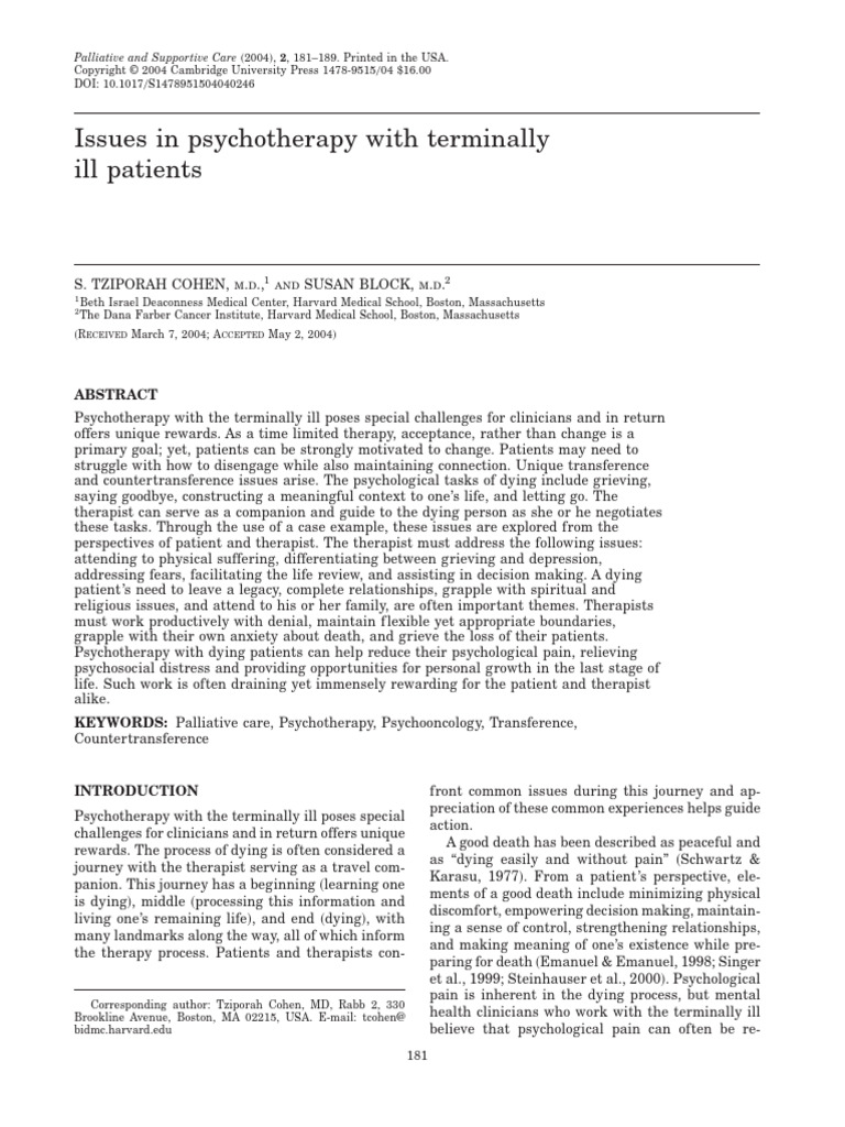 Issues in Psychotherapy With Terminally Ill Patients | PDF | Terminal ...