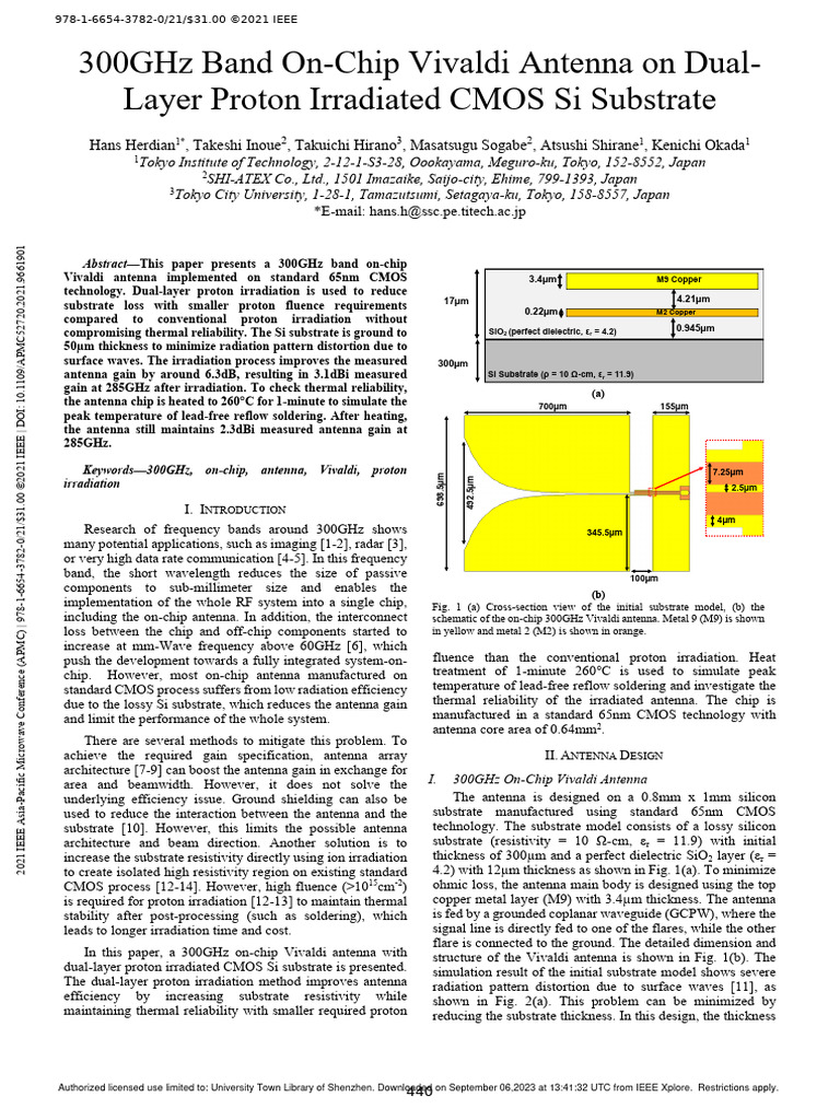 300GHz Band On-Chip Vivaldi Antenna On Dual-Layer Proton Irradiated CMOS Si Substrate | PDF ...