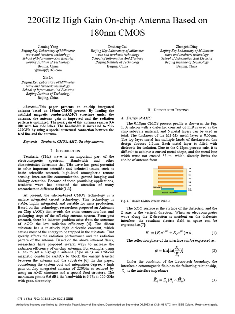 220GHz High Gain On-Chip Antenna Design | PDF | Antenna (Radio ...