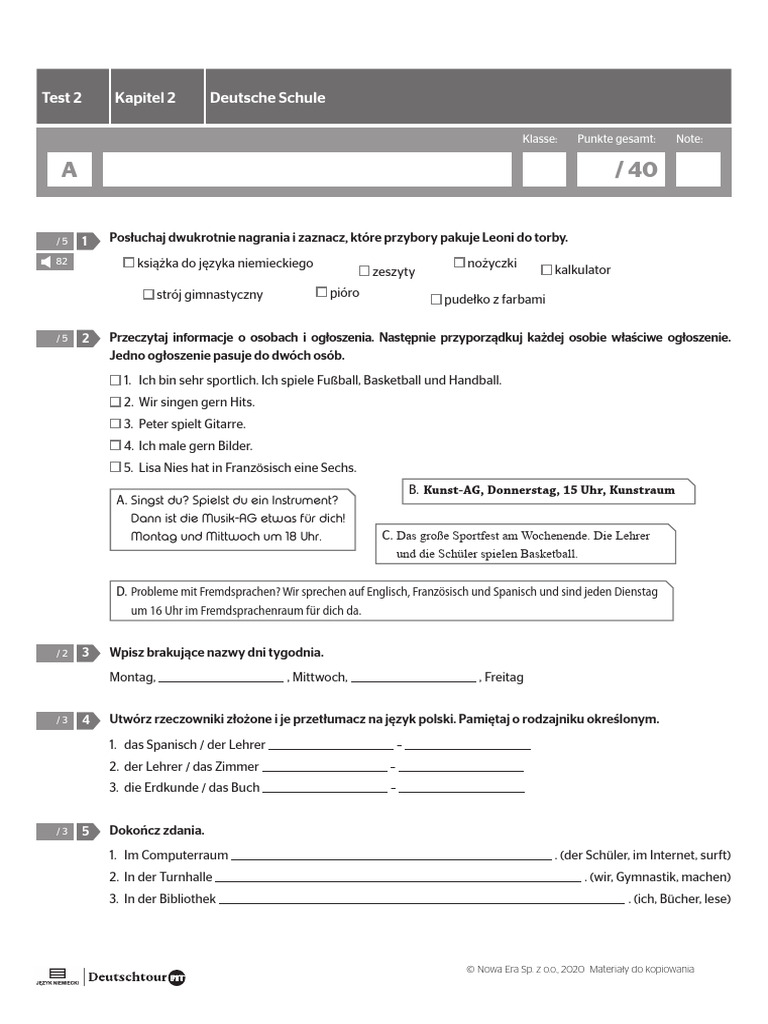 Test 2a Wersja Standardowa Test Po Rozdziale 2 | PDF