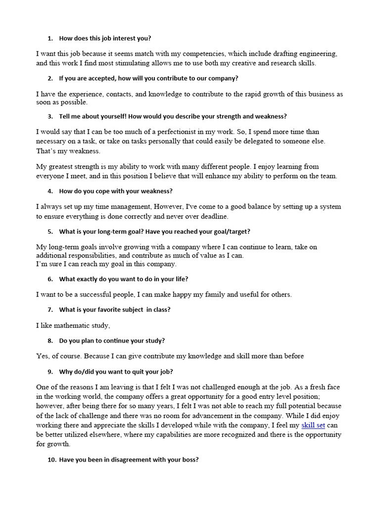 Question Aboutjob Interview | PDF | Knowledge | Cognition