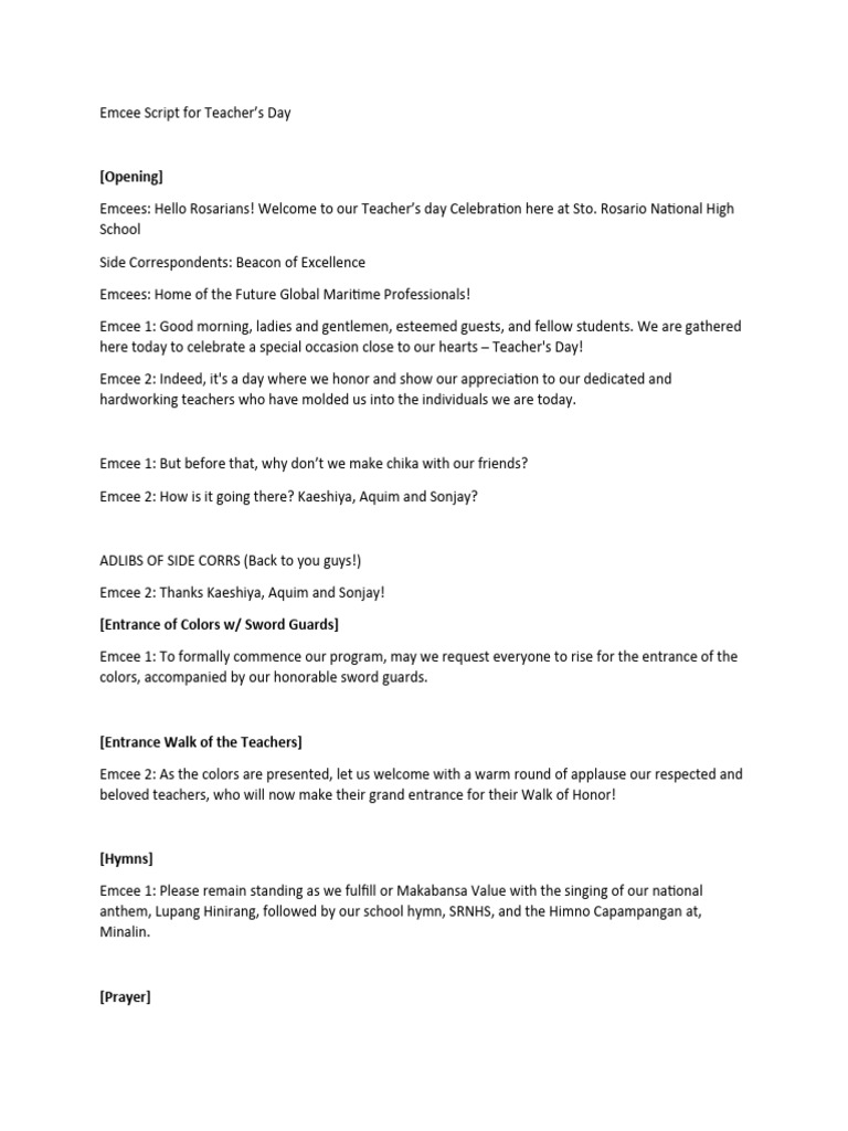 Emcee Script TD | PDF | Ceremonies | Rituals