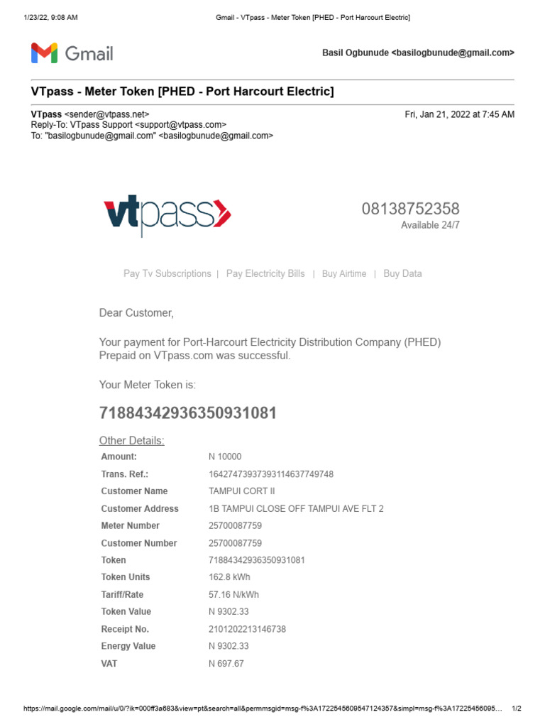 Electric Bill - VTpass - Meter Token (PHED - Port Harcourt Electric ...