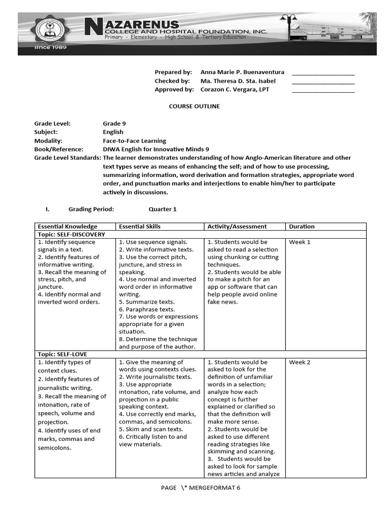 English 9 Syllabus Sy 2023-2024 | PDF | Poetry | Rhetoric
