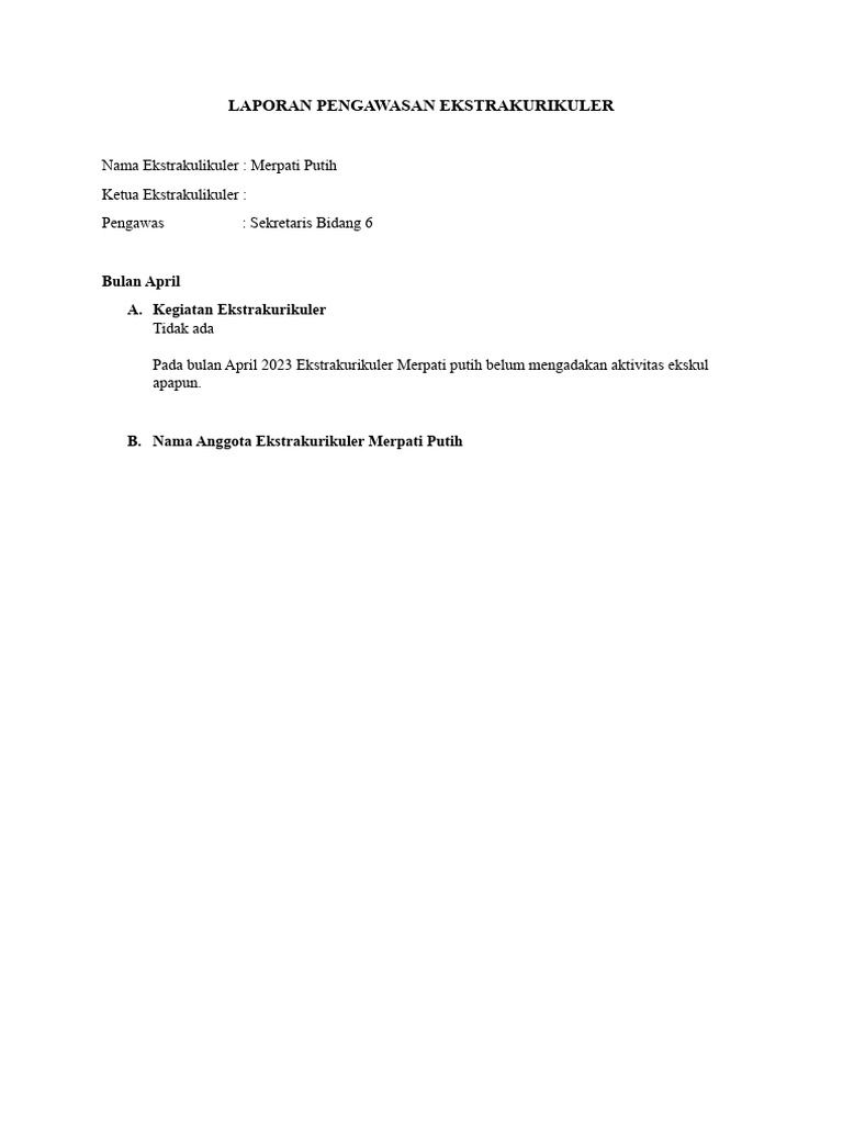 Laporan Pengawasan Ekstrakurikuler Merpati Putih | PDF | Pengembangan Diri