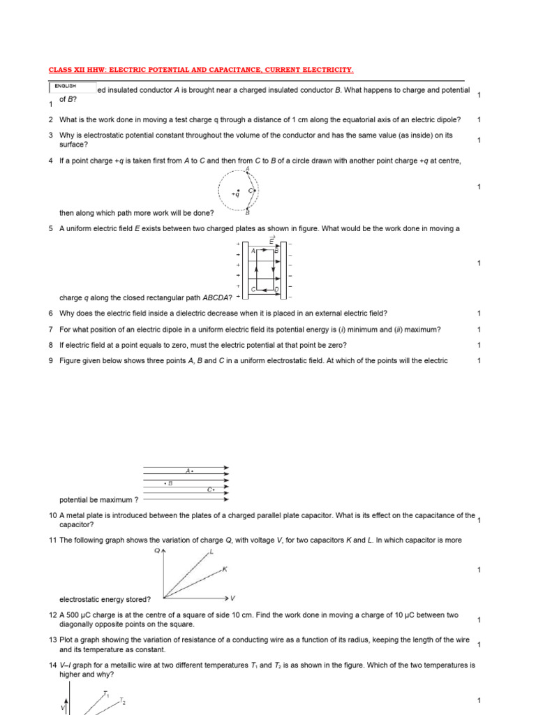 Physics HHW 2023-24 Class 12 | PDF | Capacitor | Capacitance