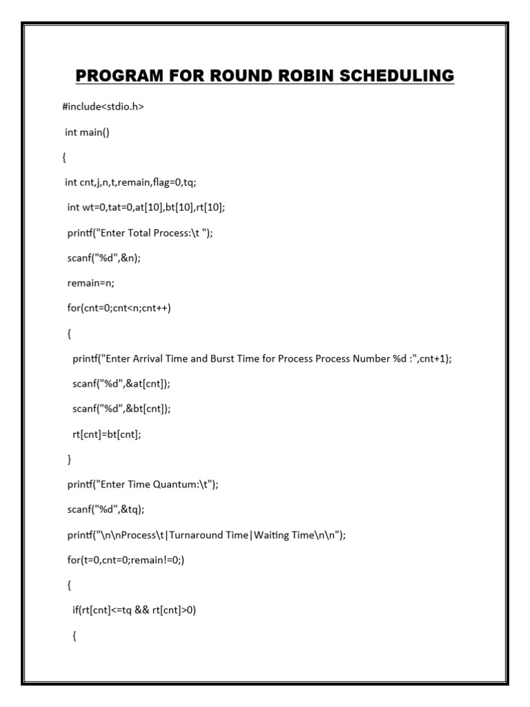 Program For Round Robin Scheduling | PDF