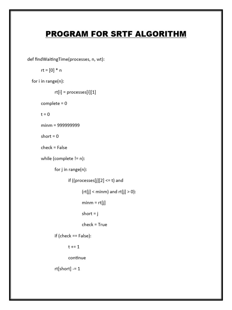 Program For SRTF Algorithm | PDF