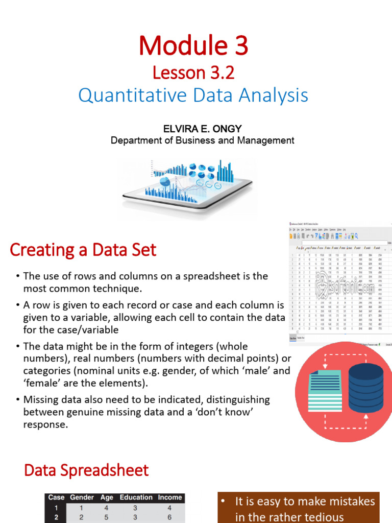Module 3 - Lesson 3.2 Quantitative Data Analysis | PDF | Statistics | Mean