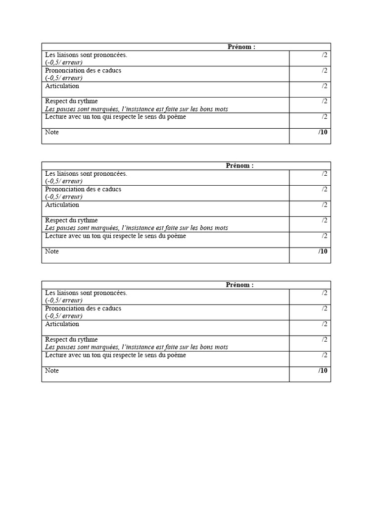 Grille Évaluation Lecture Poème | PDF