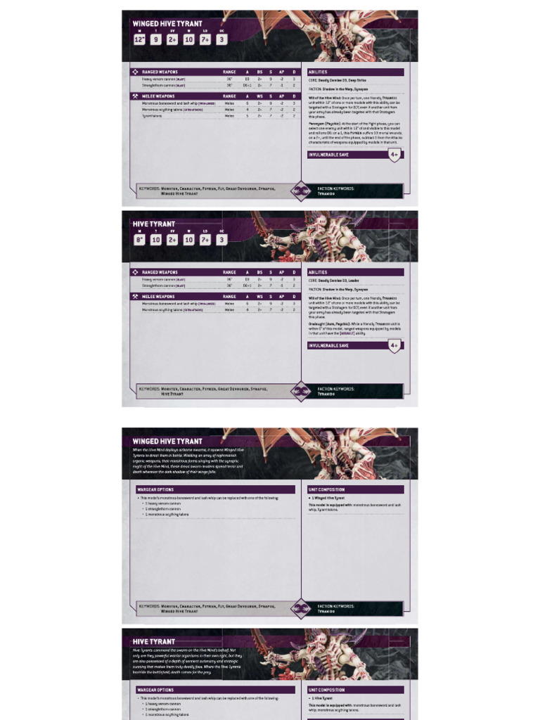 Tyranids - Datacards | PDF