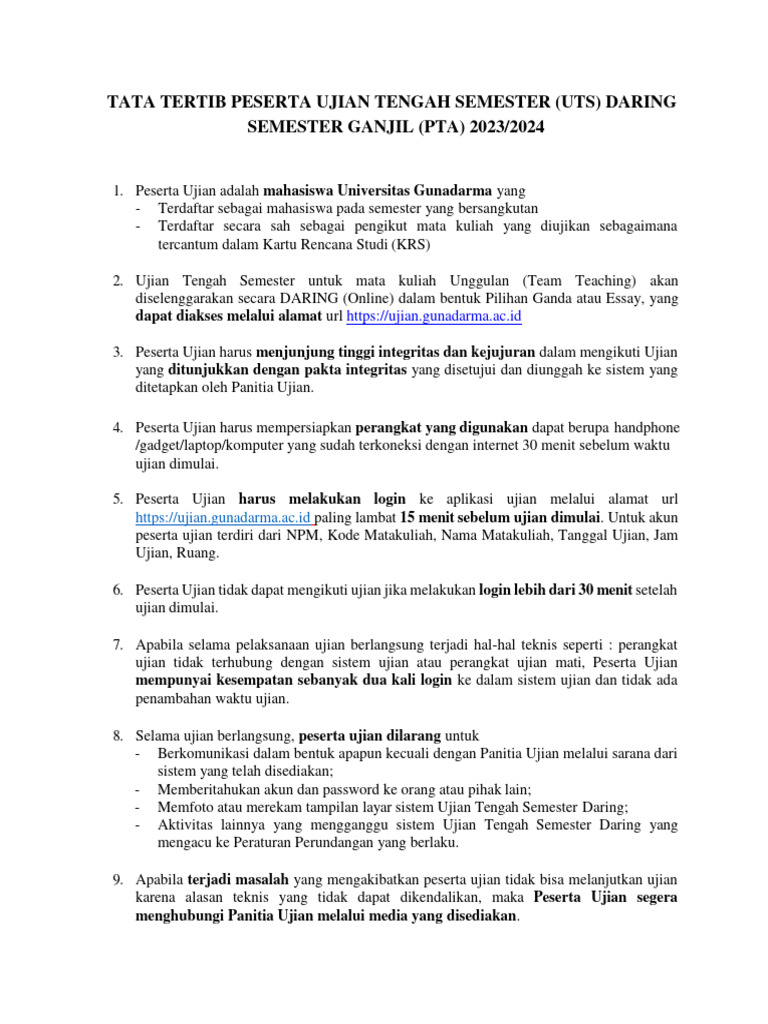 Tata Tertib Peserta UTS Daring PTA 23-24 | PDF