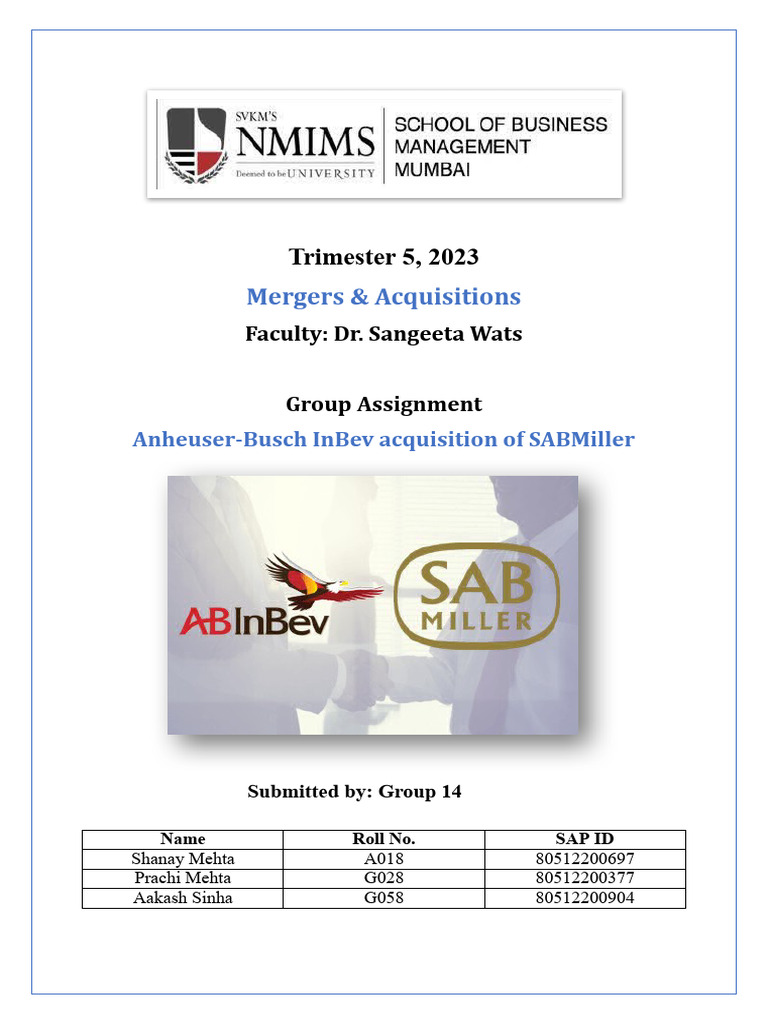AB InBev Acquisition of SAB Miller | PDF | Anheuser Busch | Mergers And ...